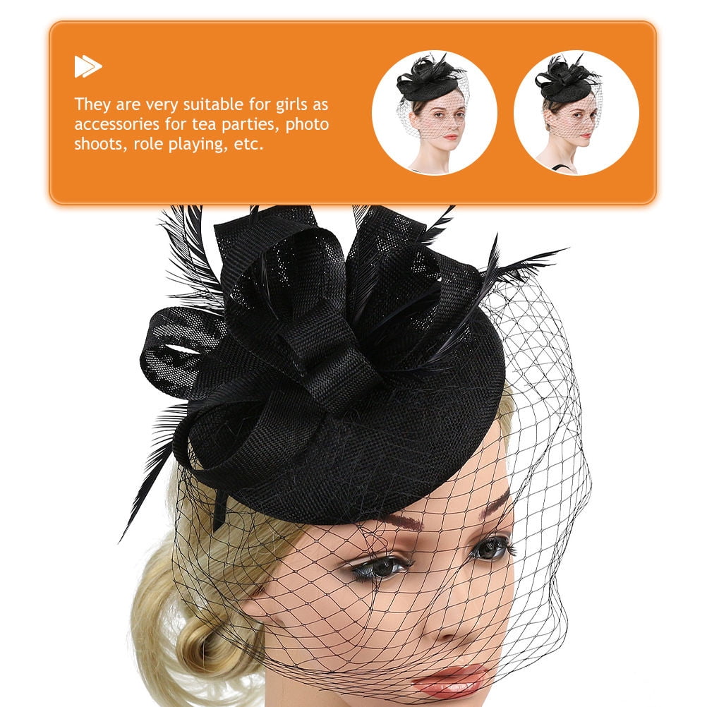 FRCOLOR Mesh Fascinator Headband Tea Party Headpiece Veils Black Bride ...