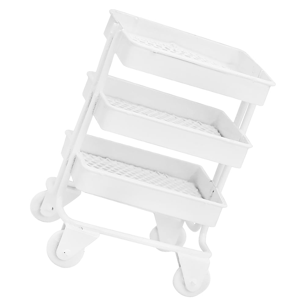 FRCOLOR Mini Rolling Cart Doll House Decoration Storage Model Child ...