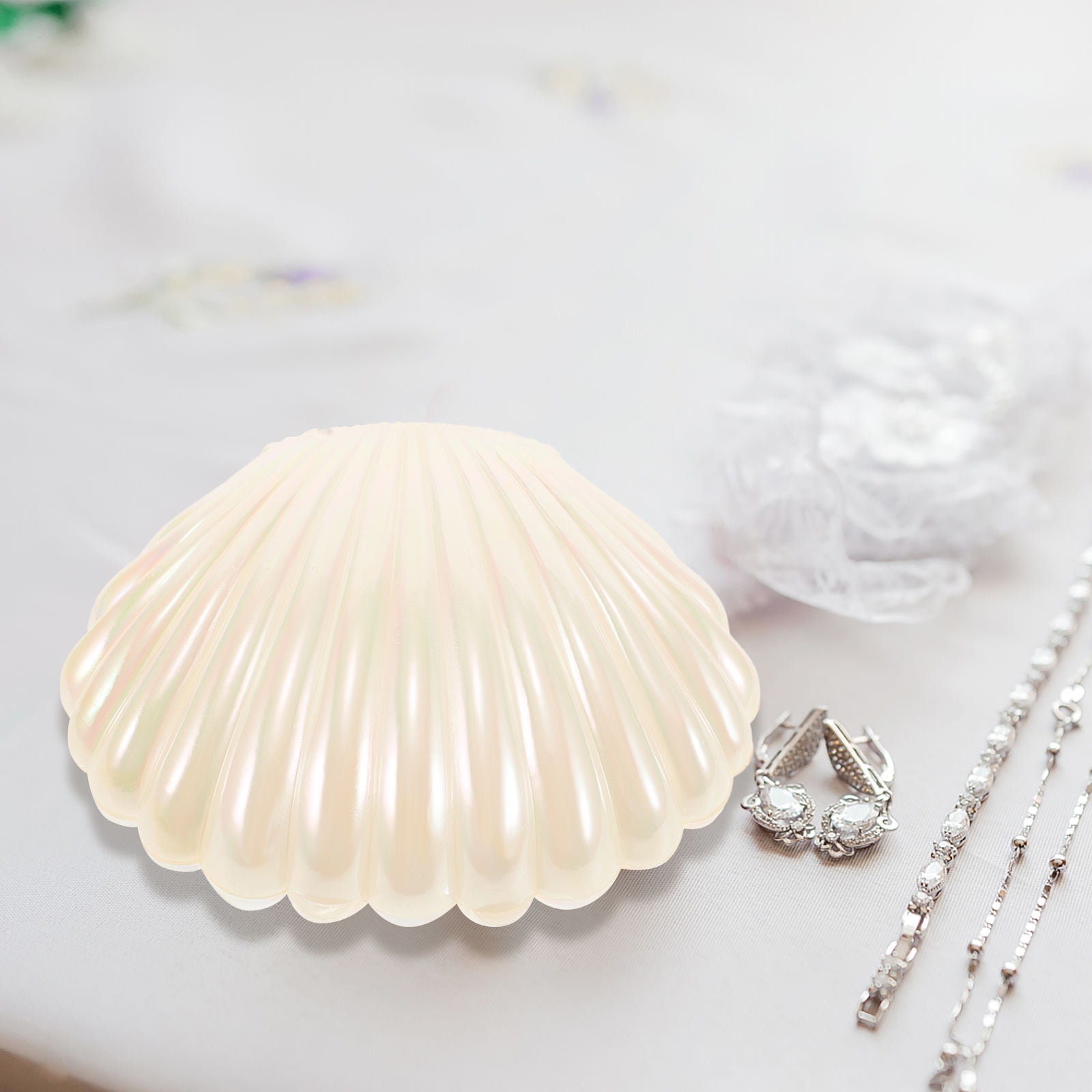 FRCOLOR Mini Sea Shells Trinket Plate White Plastic Shell Jewelry Box ...