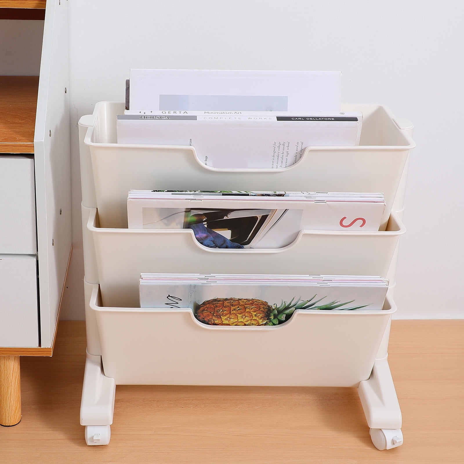 FRCOLOR Movable Bookshelf On Wheels Tired Rolling Storage Cart ...