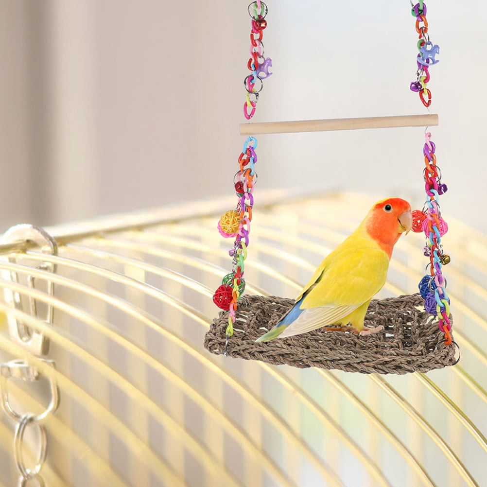 FRCOLOR Parrot Hammock for Pets Made of Straw Woven and Wood Assorted ...
