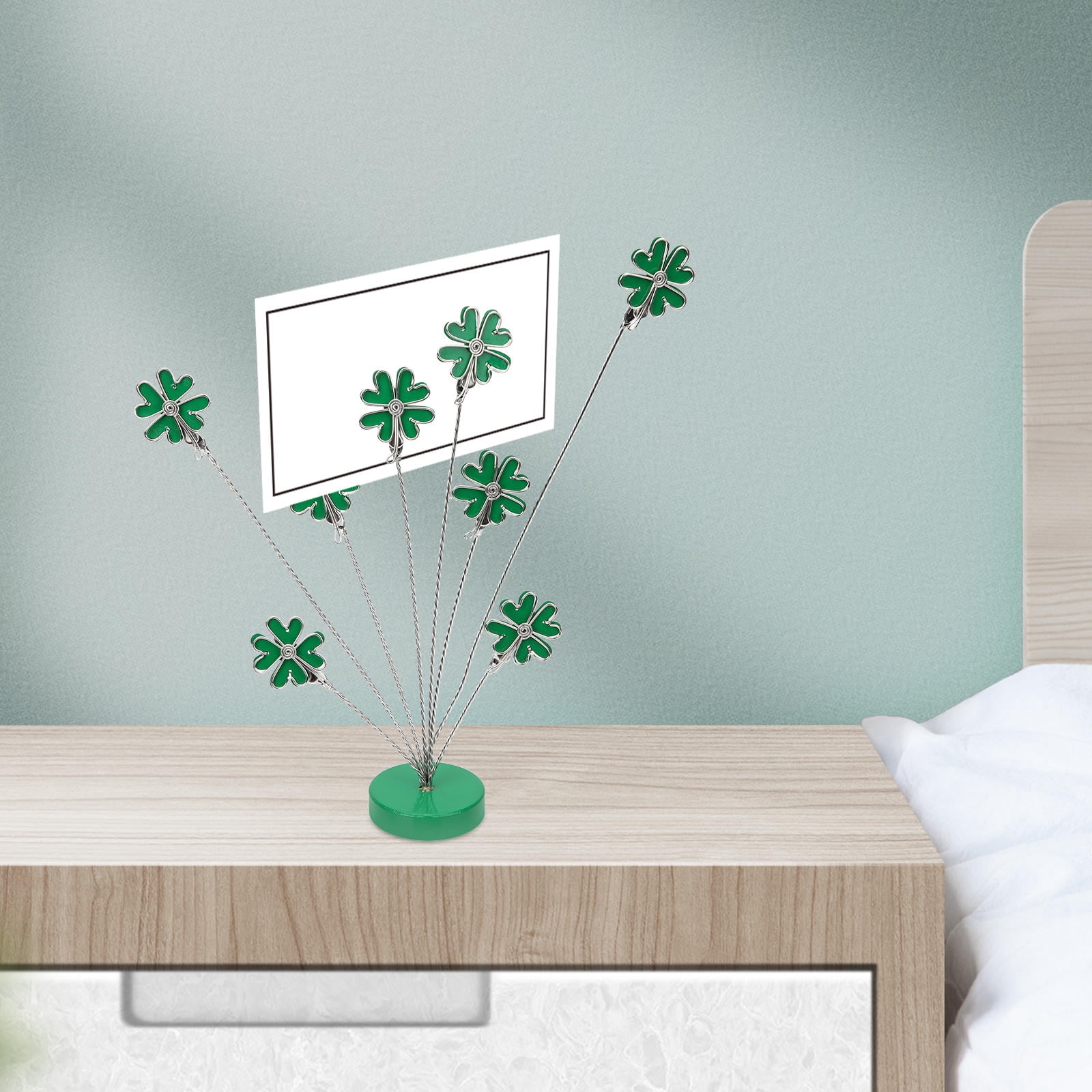 LABSERRON Memo Paper Holder Clover Shape Picture Clips Stand Green 1Set ...