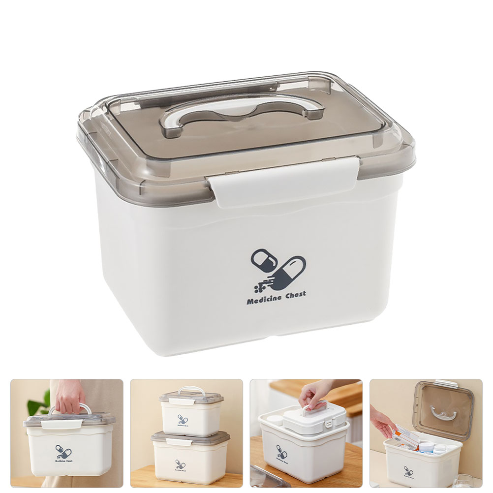 FRCOLOR Portable Grey PP Material Medicine Box with Lid for Storage ...