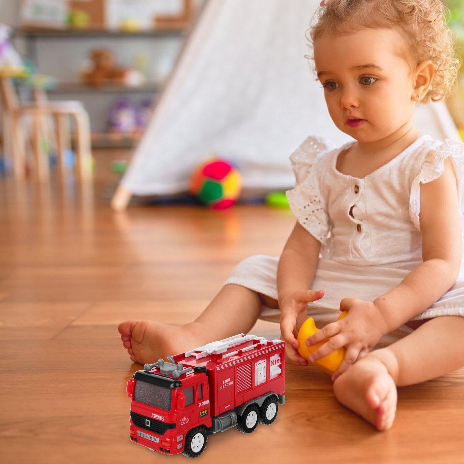 FRCOLOR Pullback Fire Truck Toy Small Fire Trucks Toy Plastic Fire ...