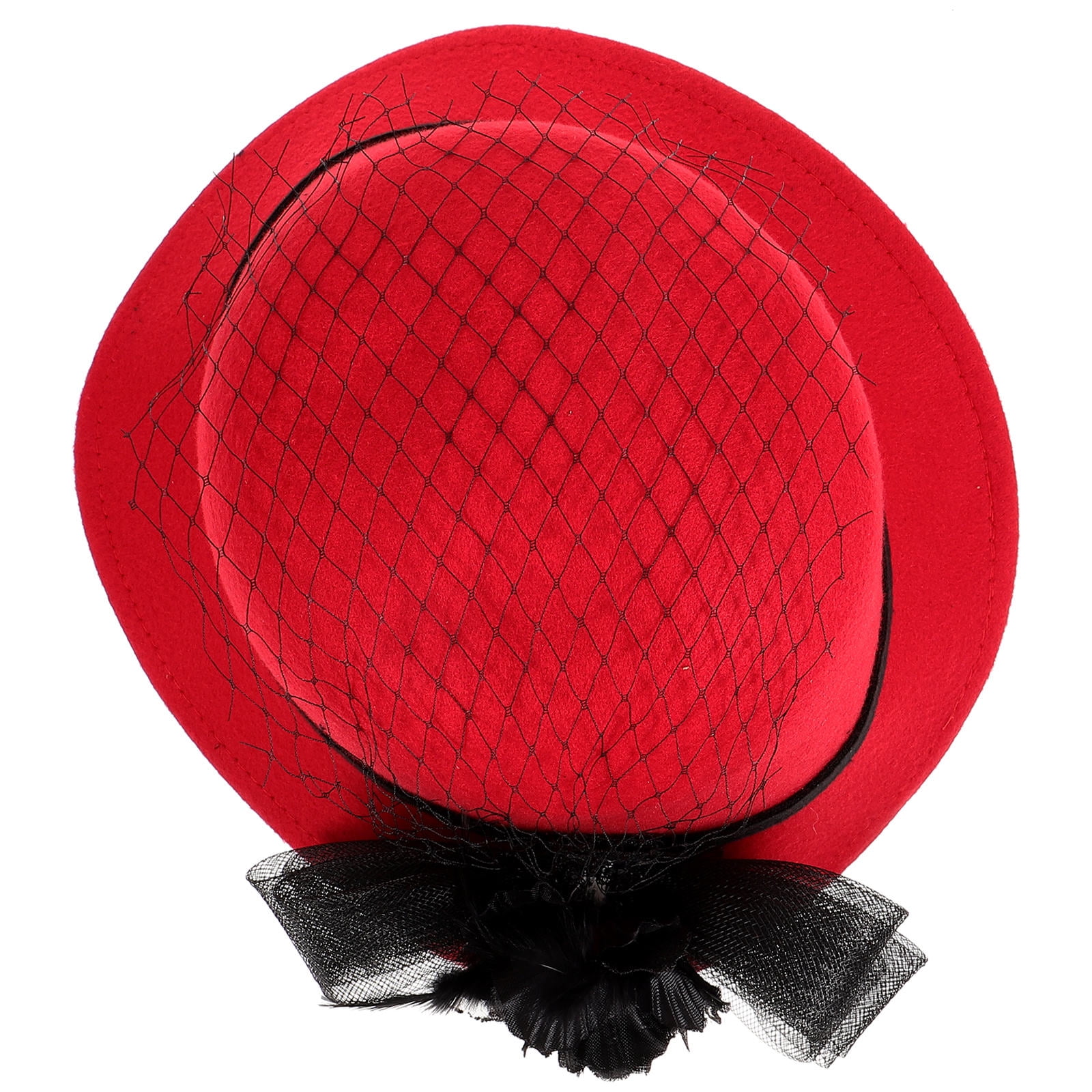 FRCOLOR Red Fascinator Hat for Women with Veil and Flower Decoration ...