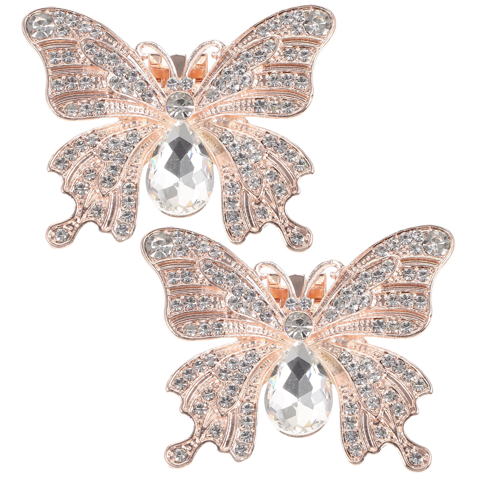FRCOLOR Rhinestone Butterfly Shoe Clip Charms Decoration Wedding Golden ...