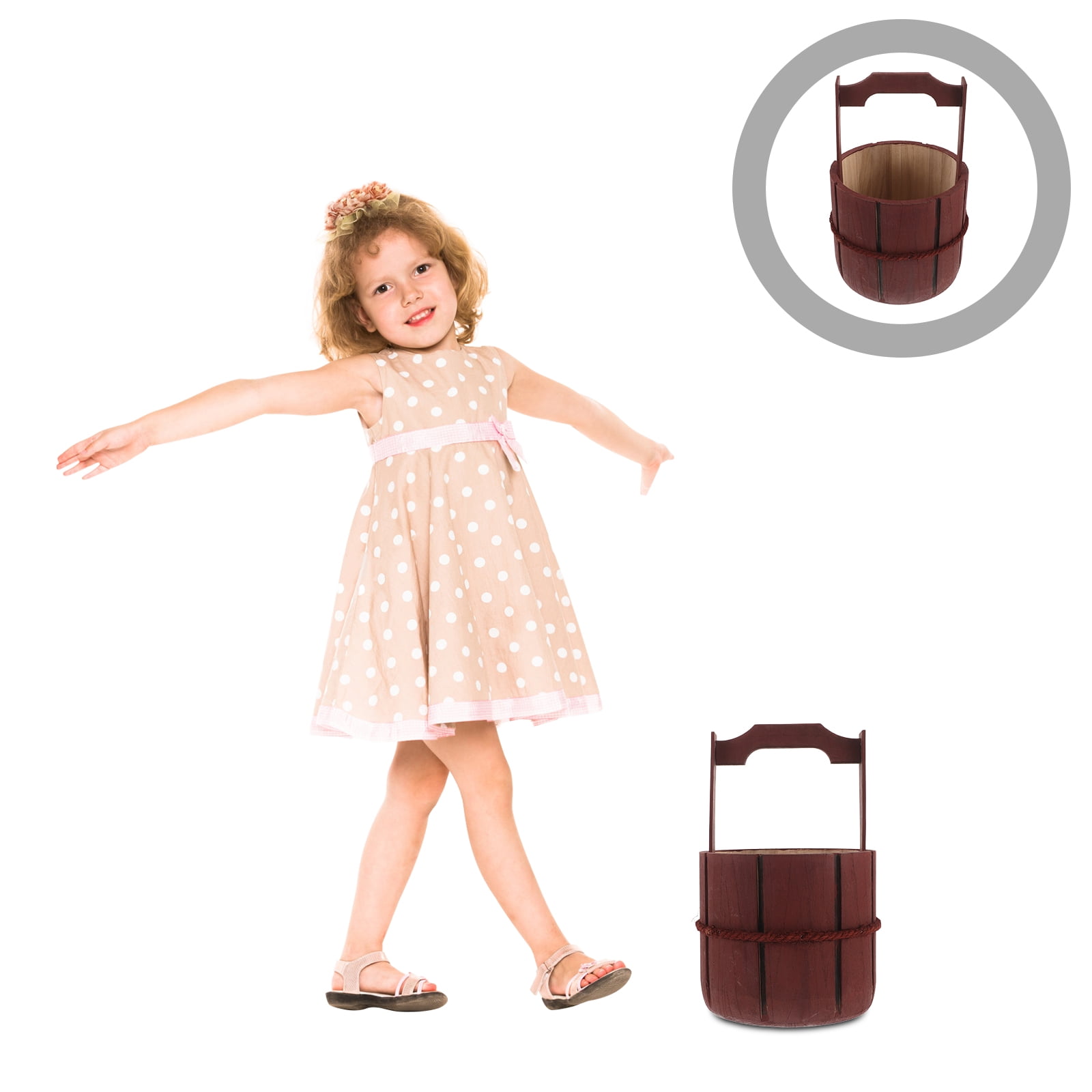 FRCOLOR Rustic Wooden Bucket Planter Kids Dance Props Vintage Barrel ...