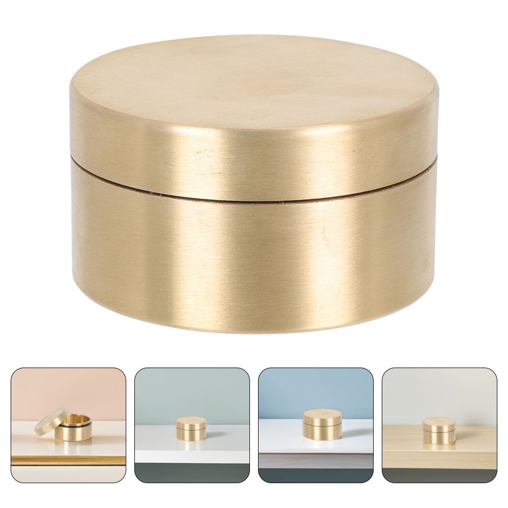 FRCOLOR Copper Keepsake Storage Box Round Sealed Metal Container Brass ...