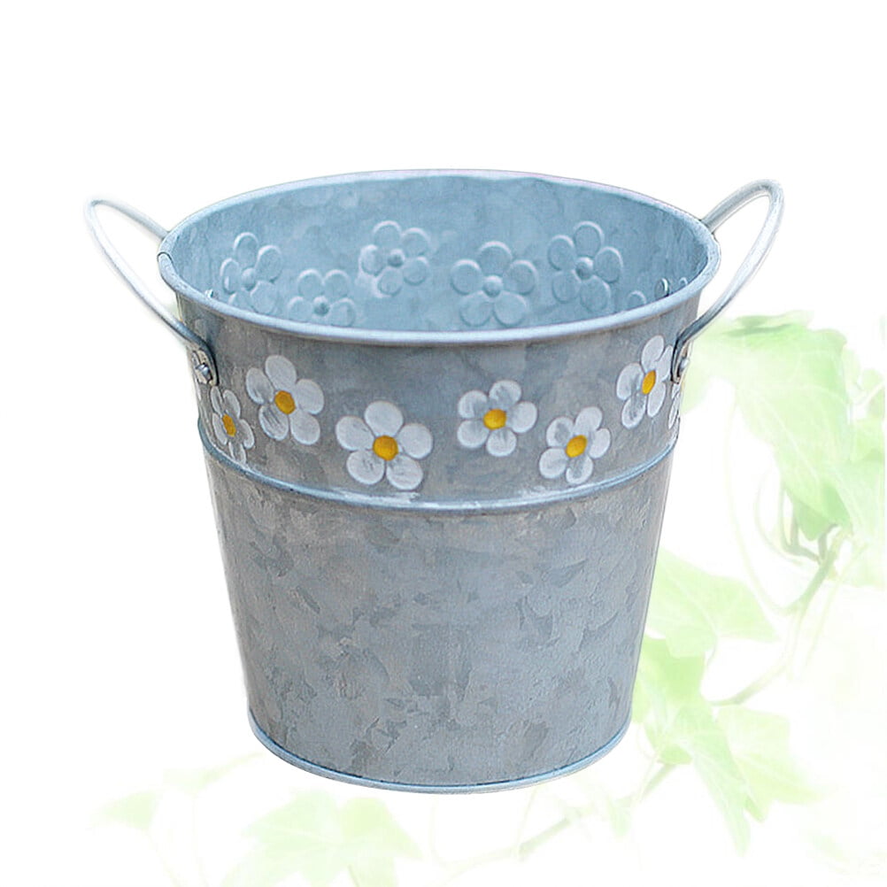 FRCOLOR Silver Metal Flower Bucket with Vintage Daisy Embossed Design ...