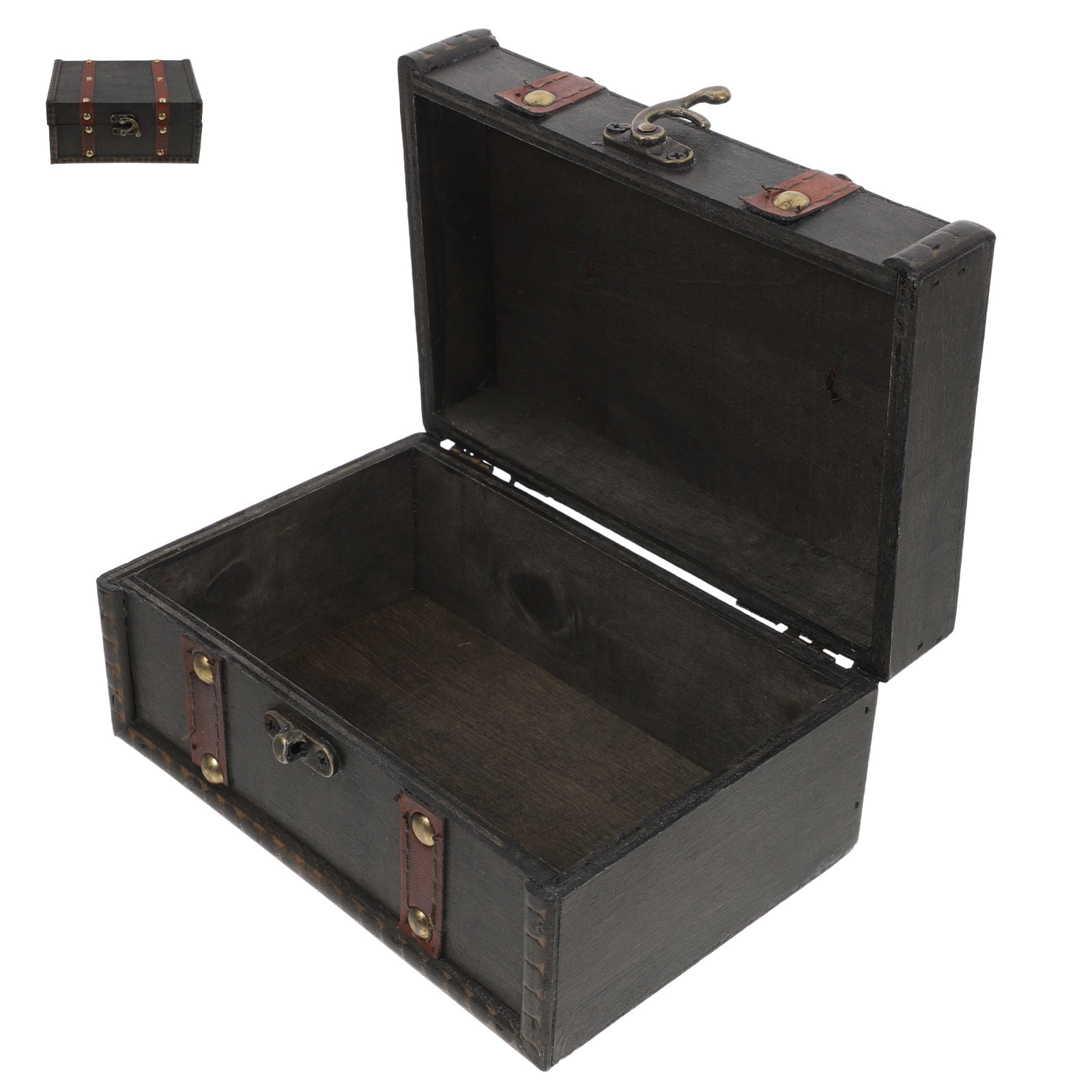 FRCOLOR Small Wooden Treasure Chest Rectangular Wood Storage Box With ...