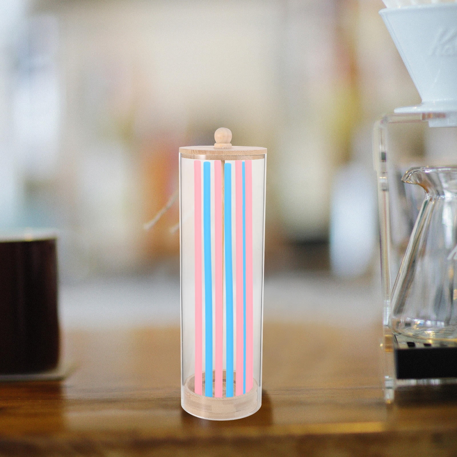 FRCOLOR Straw Organizer with Wood Lid Transparent Straw Storage ...