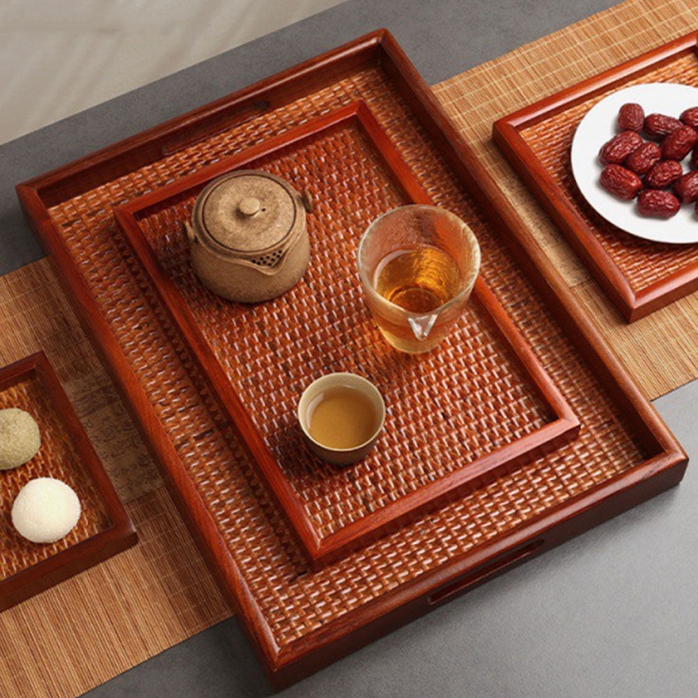 FRCOLOR Tiered Rattan Thai Tray Delicate Shape Tray Buffet Tray 40X30X3 ...