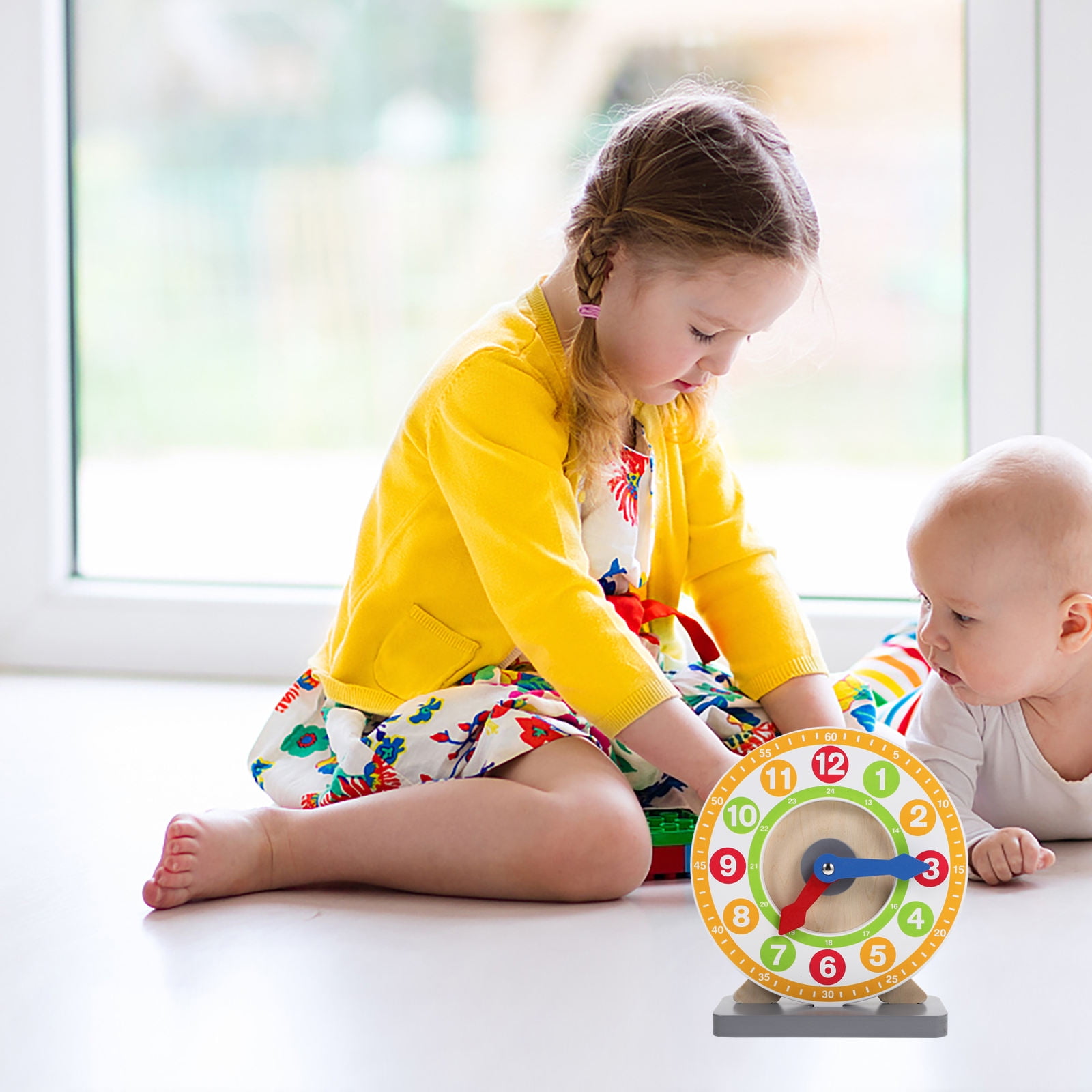 WASHWEPE Math Learning Teaching Clock Wood for Home Schooling 1Pcs 8 ...