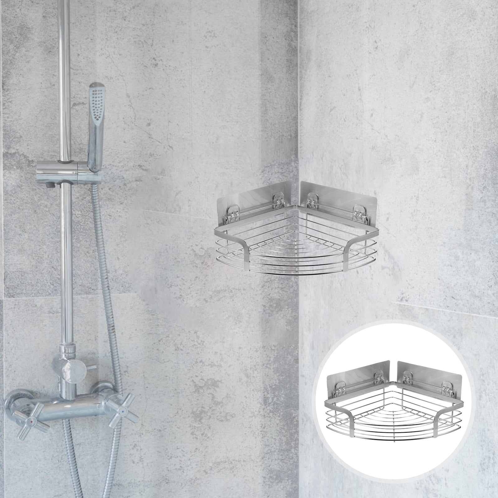 FRCOLOR Triangle Bathroom Shower Rack Corner Shelf Basket Wall Mount ...