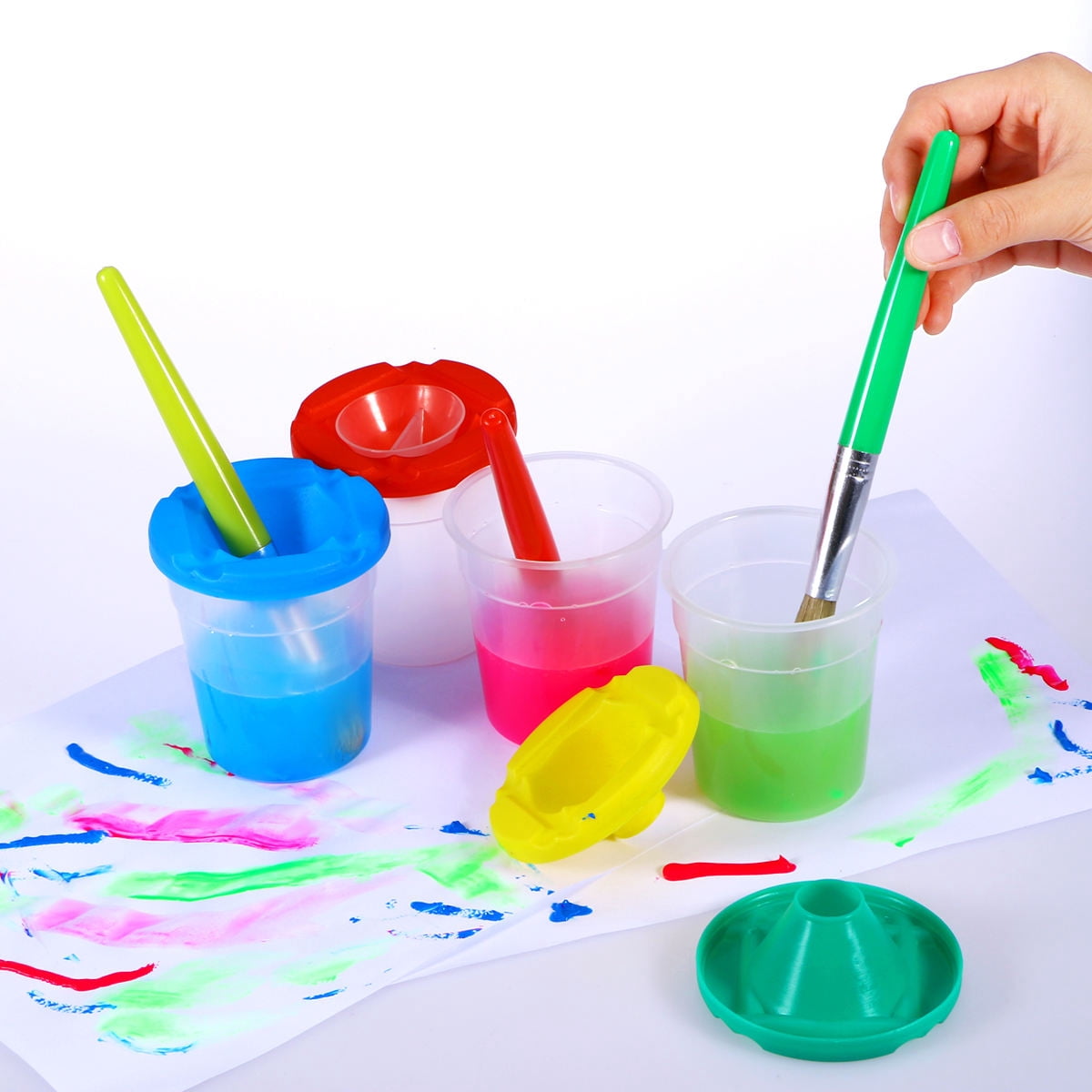 FRCOLOR ULTNICE 4 Pcs Spill Proof Paint Cups and 4 Pcs Assorted Colored ...