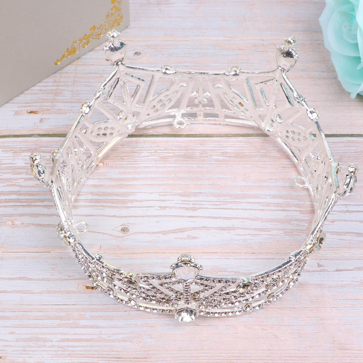 FRCOLOR Vintage Rhinestone Crown Tall Tiara Decor Bridesmaid Man Silver ...