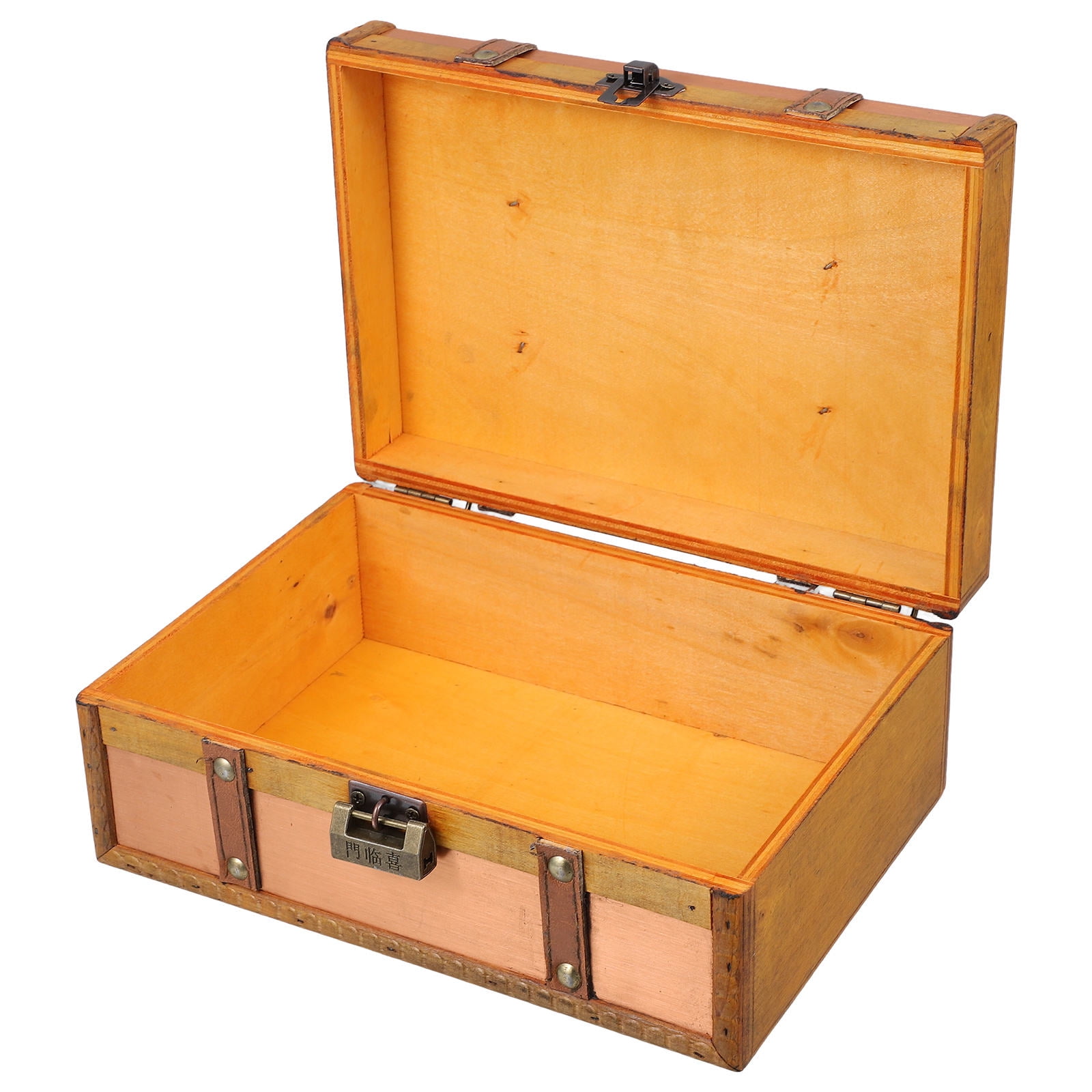 FRCOLOR Vintage Wooden Storage Box With Hinged Lid Retro Style Jewelry ...