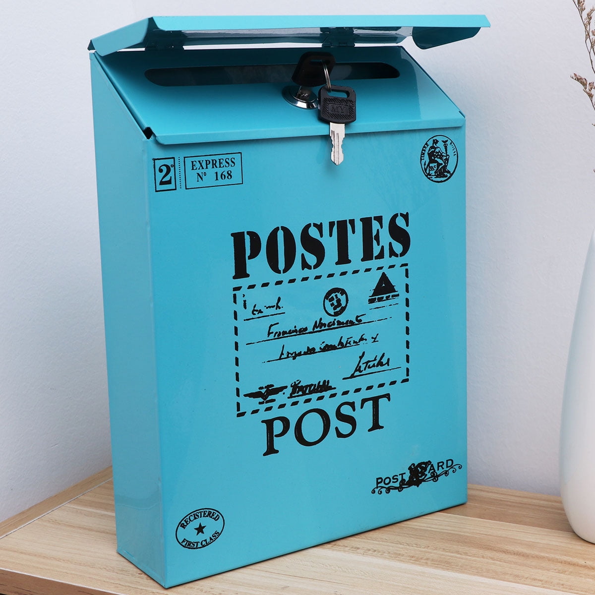 FRCOLOR Wall Hanging Mounted Locking Mailbox Vintage Drop Iron Post Box ...