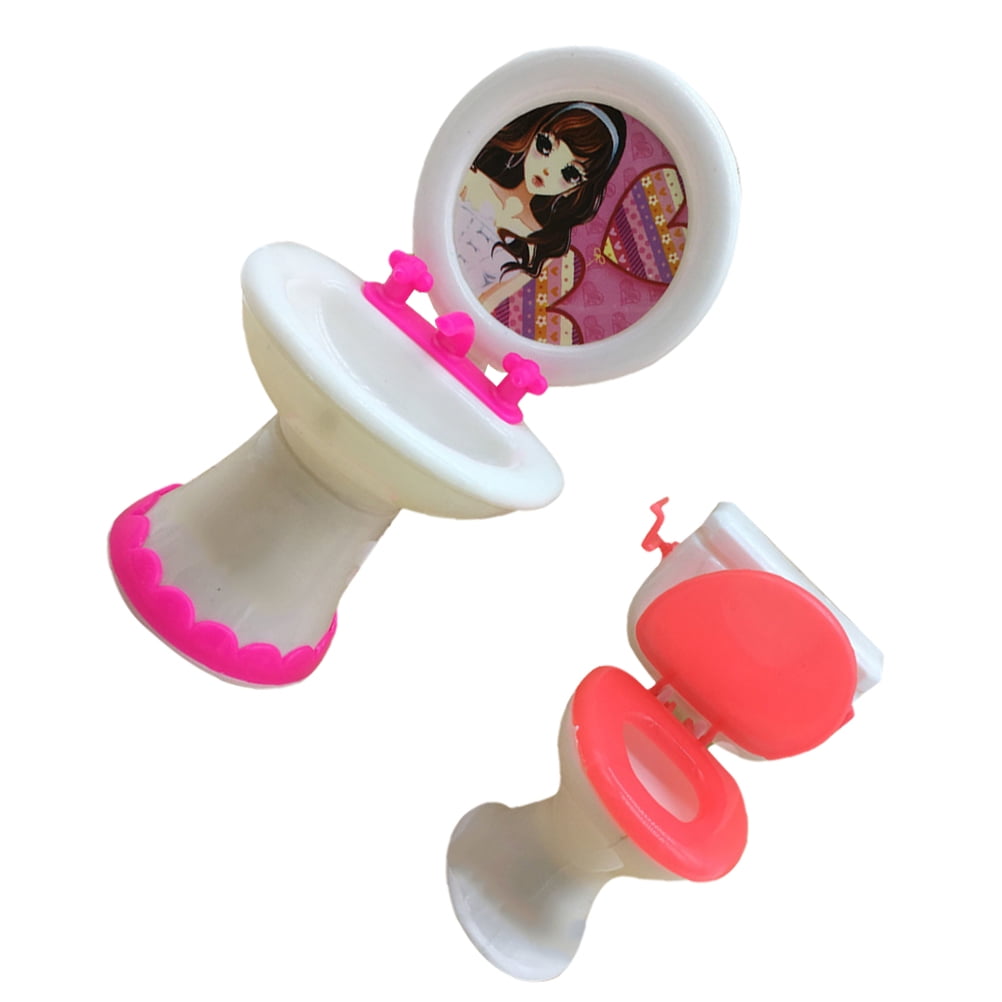 FRCOLOR Wash Basin Toilet Miniature Bathroom Furniture Dollhouse ...