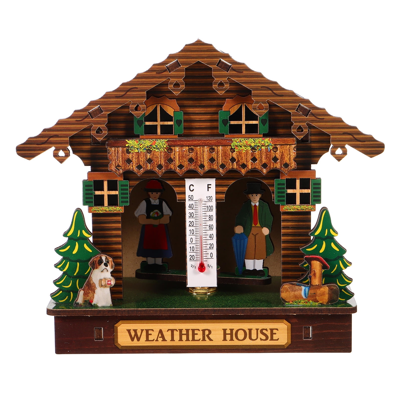 FRCOLOR Weather House Wooden Barometer Wall Mounted Thermometer House ...
