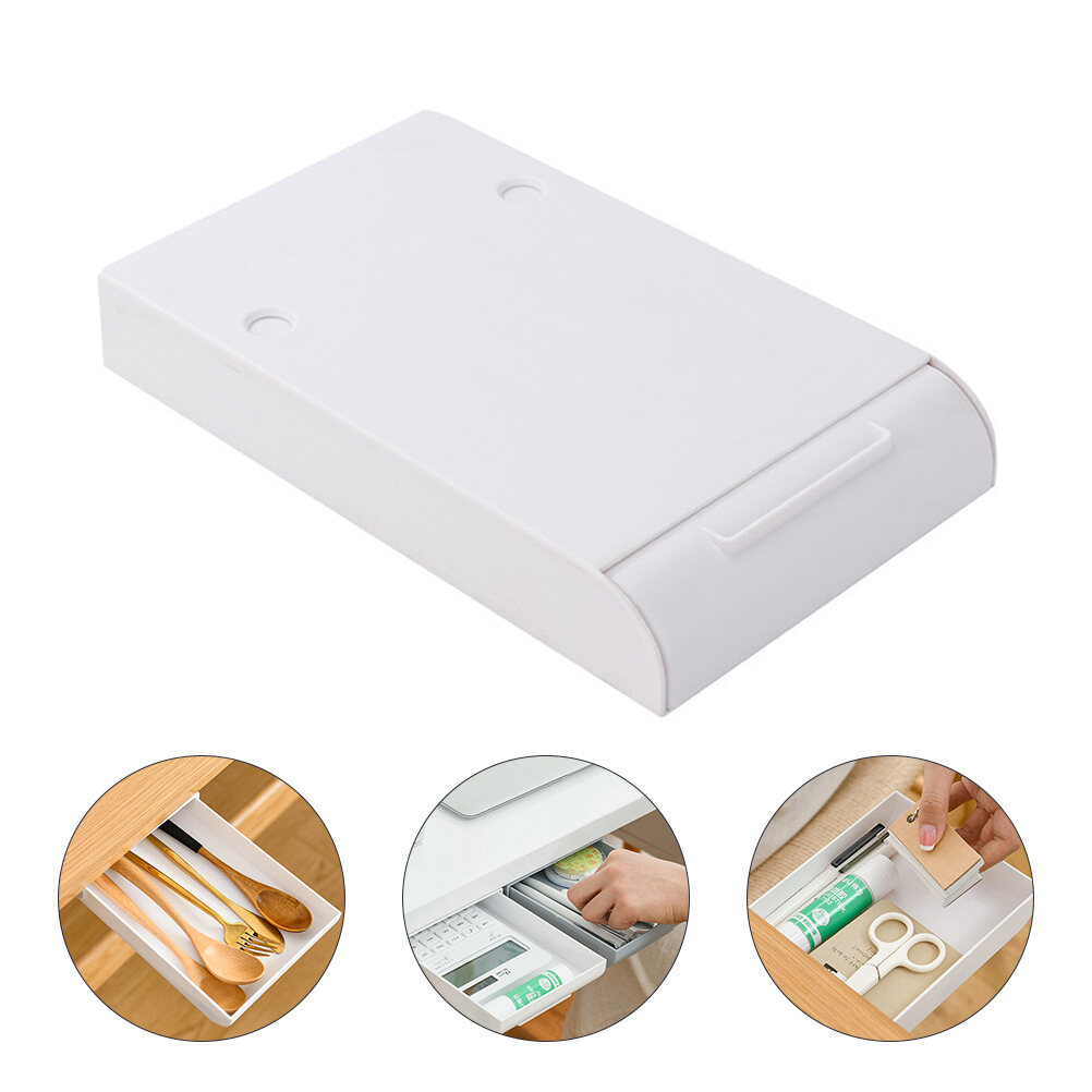 FRCOLOR White Adhesive Desk Organizer with Drawer Storage Box for Under ...