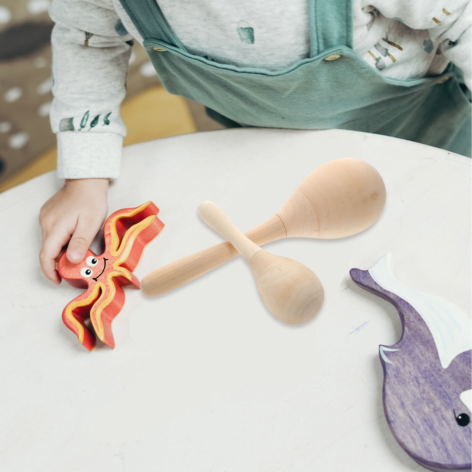 FRCOLOR Wood Maracas for Kids Khaki Color Great for Classroom School ...
