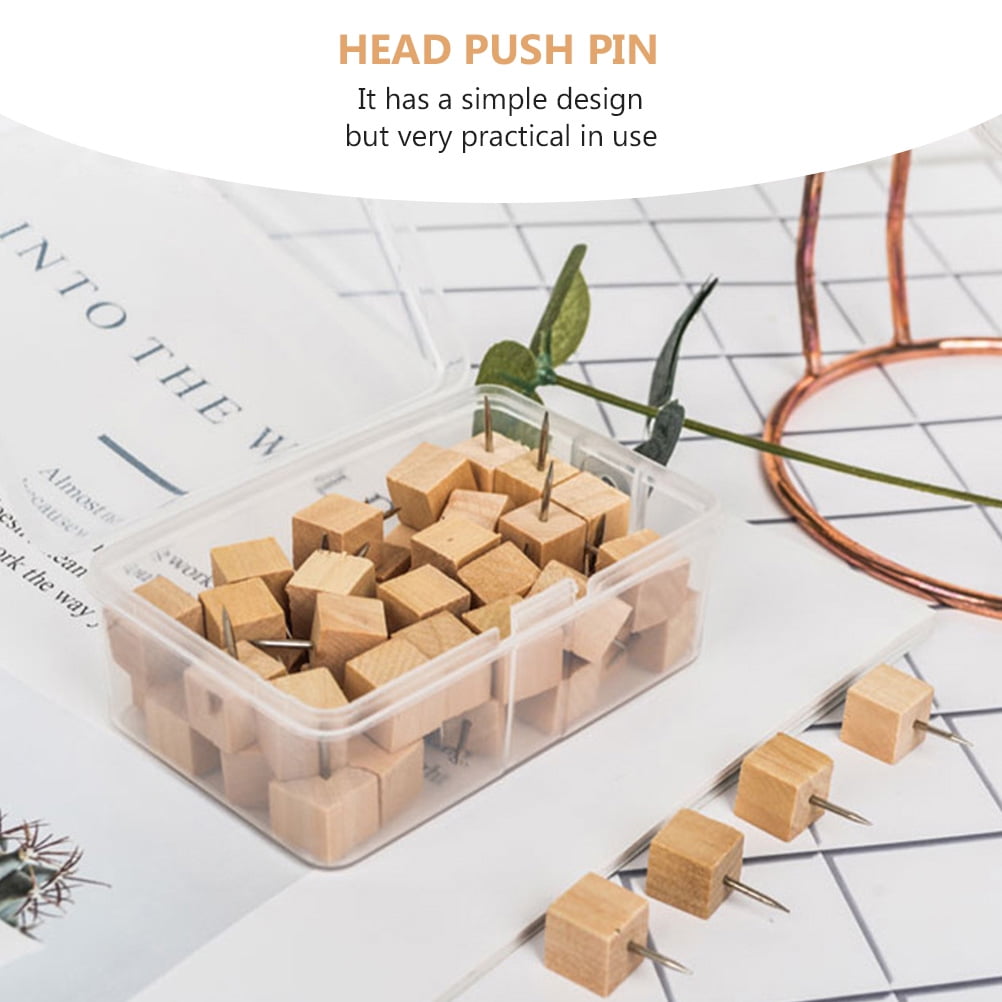 FRCOLOR Wooden Head Push Pins for Office Use Beige Plastic Thumb Tacks ...