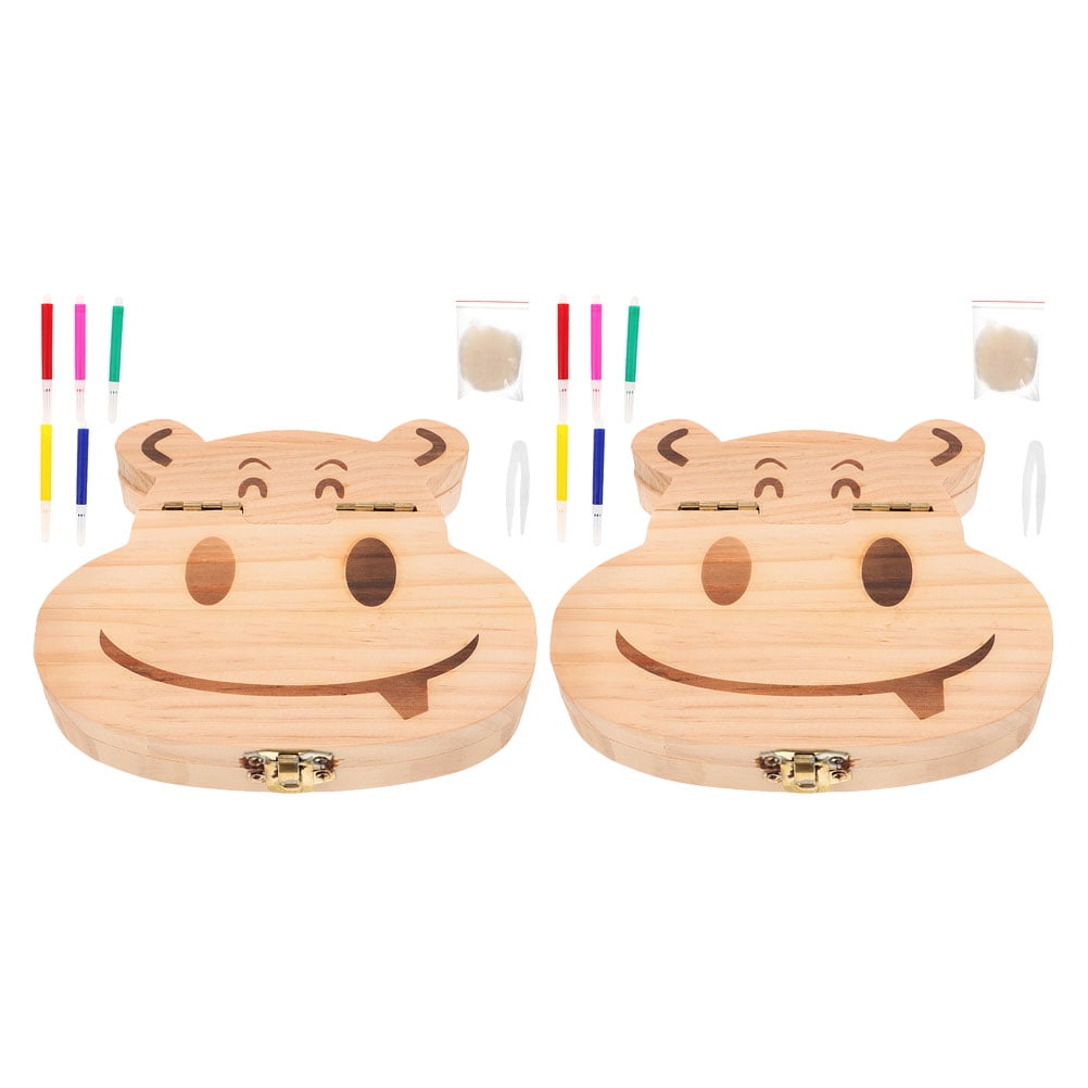 FRCOLOR Wooden Hippo Shaped Tooth Container for Kids with Secure Lid ...