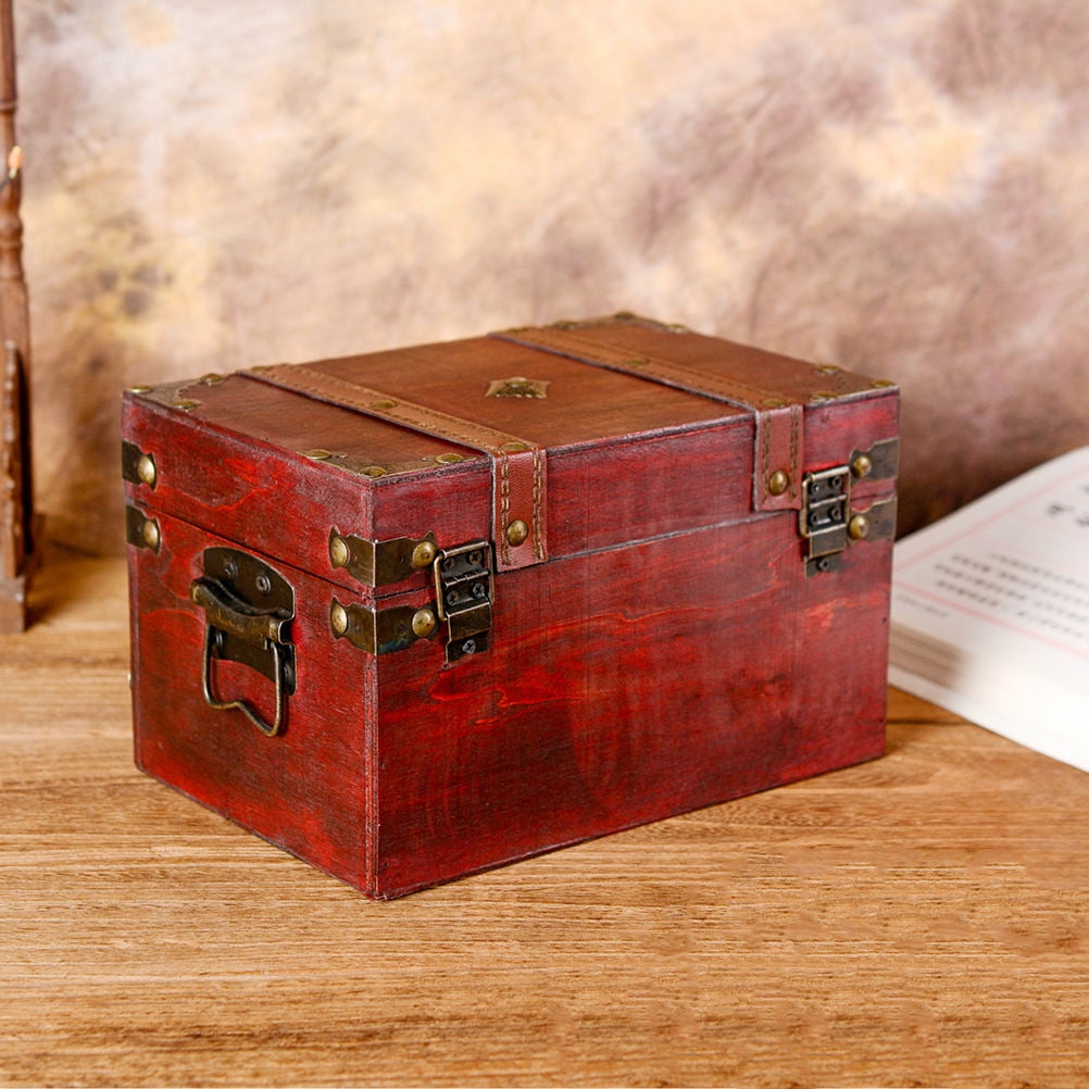FRCOLOR Wooden Treasure Chest with Antique Buckles for Storage Dark Red ...
