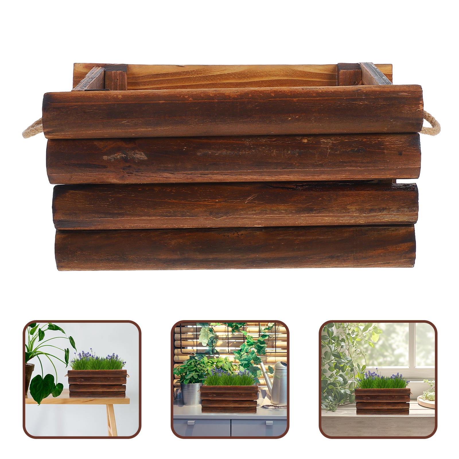 FRCOLOR Wooden planter Box for Flowers and Plants with Rustic Charm Brown Solid Wood Decorative ...