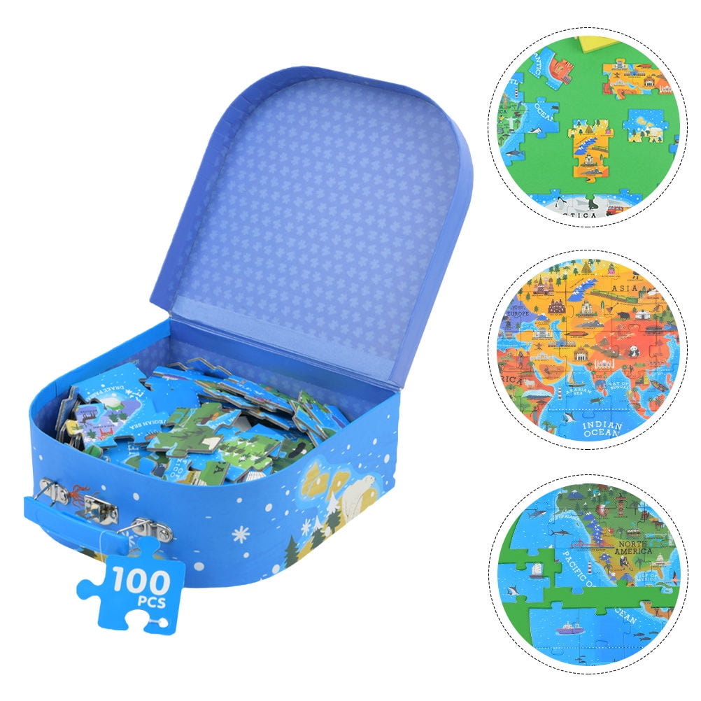 ELAYARD World Map Jigsaw Puzzle Blue Paper Kids Toy for Learning 1Set ...