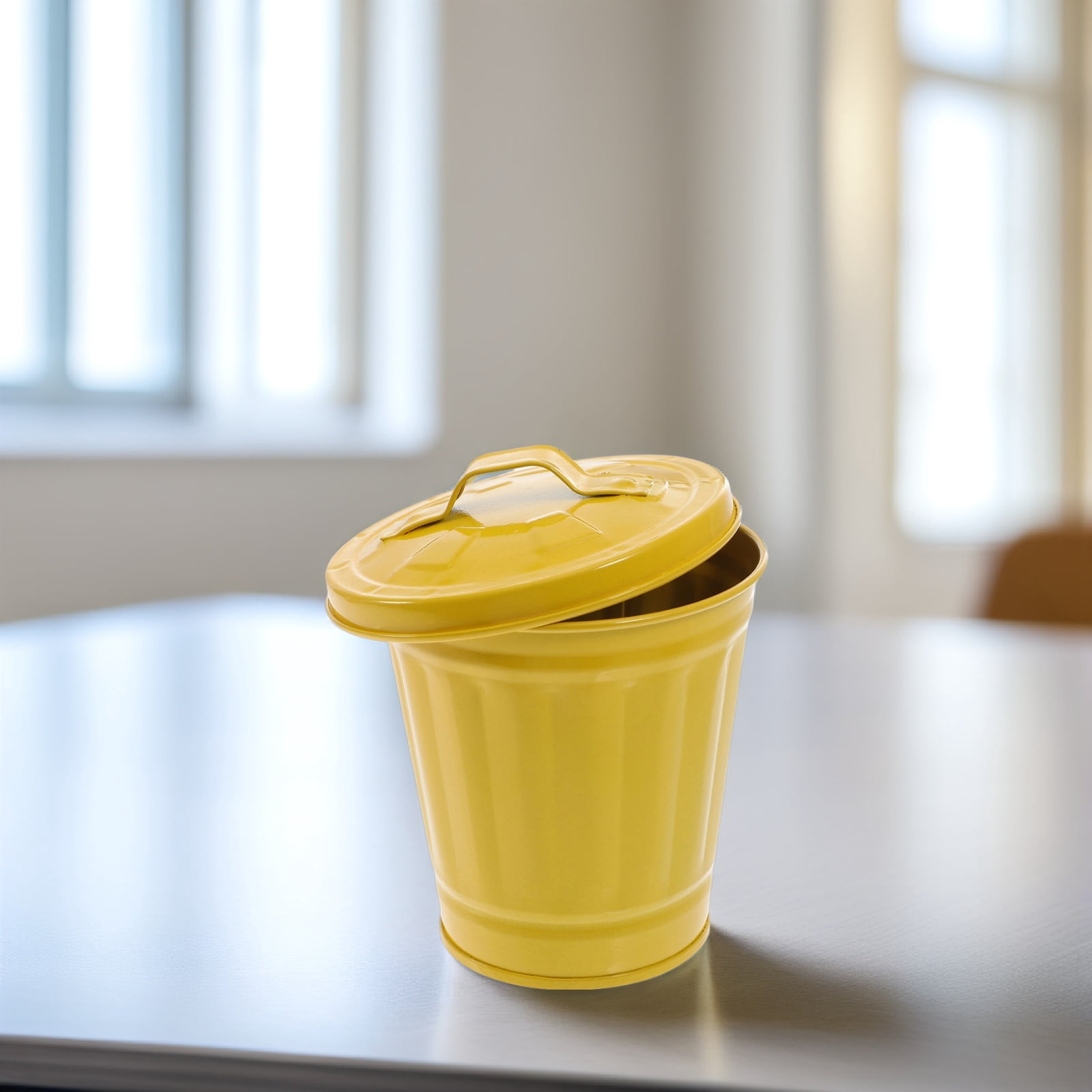TAILTOSS Small Trash Can with Lid Yellow Galvanized Iron 5Pcs Diameter ...