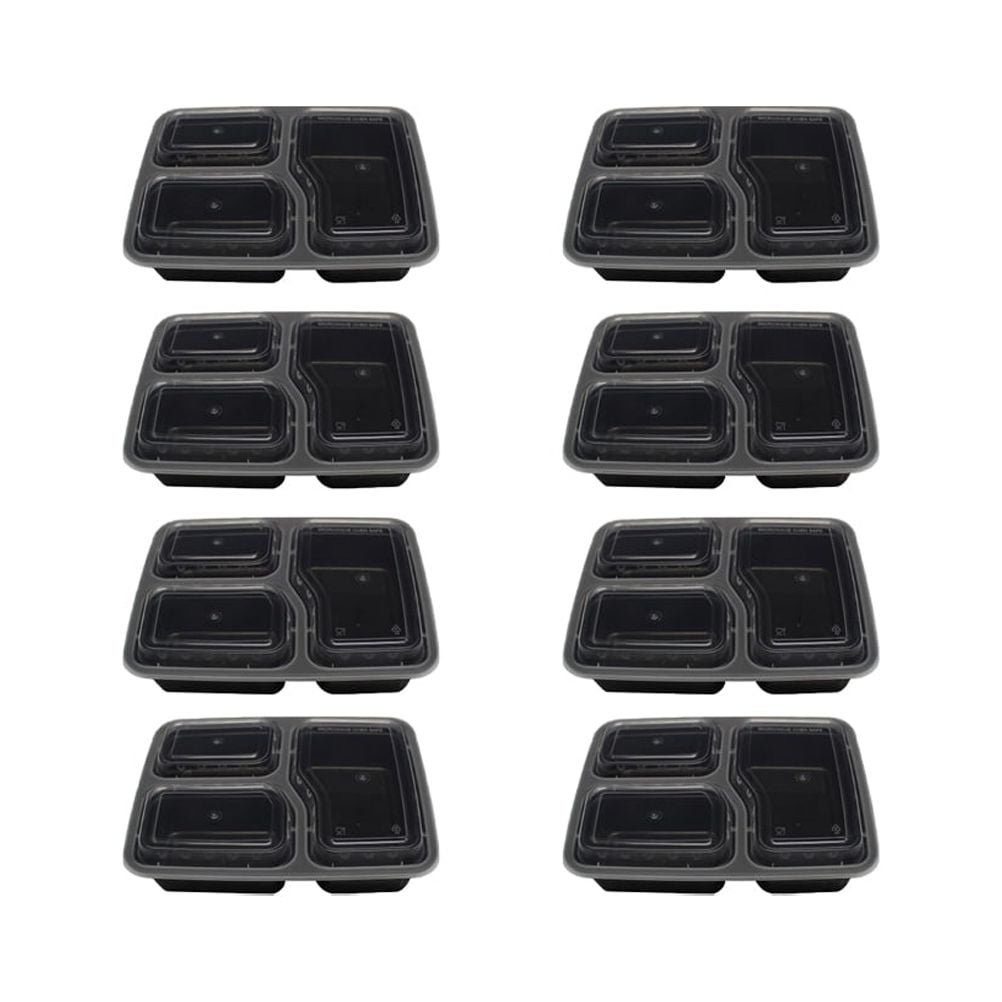 FRCOLOR Black Meal Prep Containers with Lids 3 Compartment Stackable ...