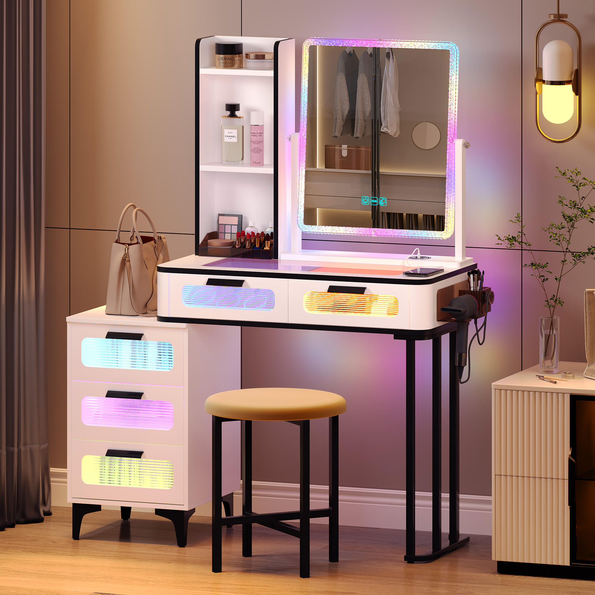 Expressions Vanity and Stool - White - Walmart.com