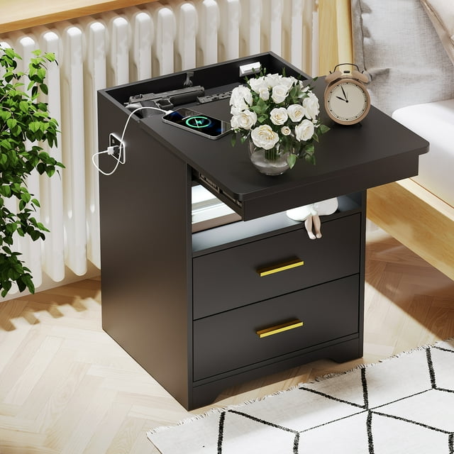 FREDEES Bedroom Furniture: Nightstand with Hidden Compartment, USB ...