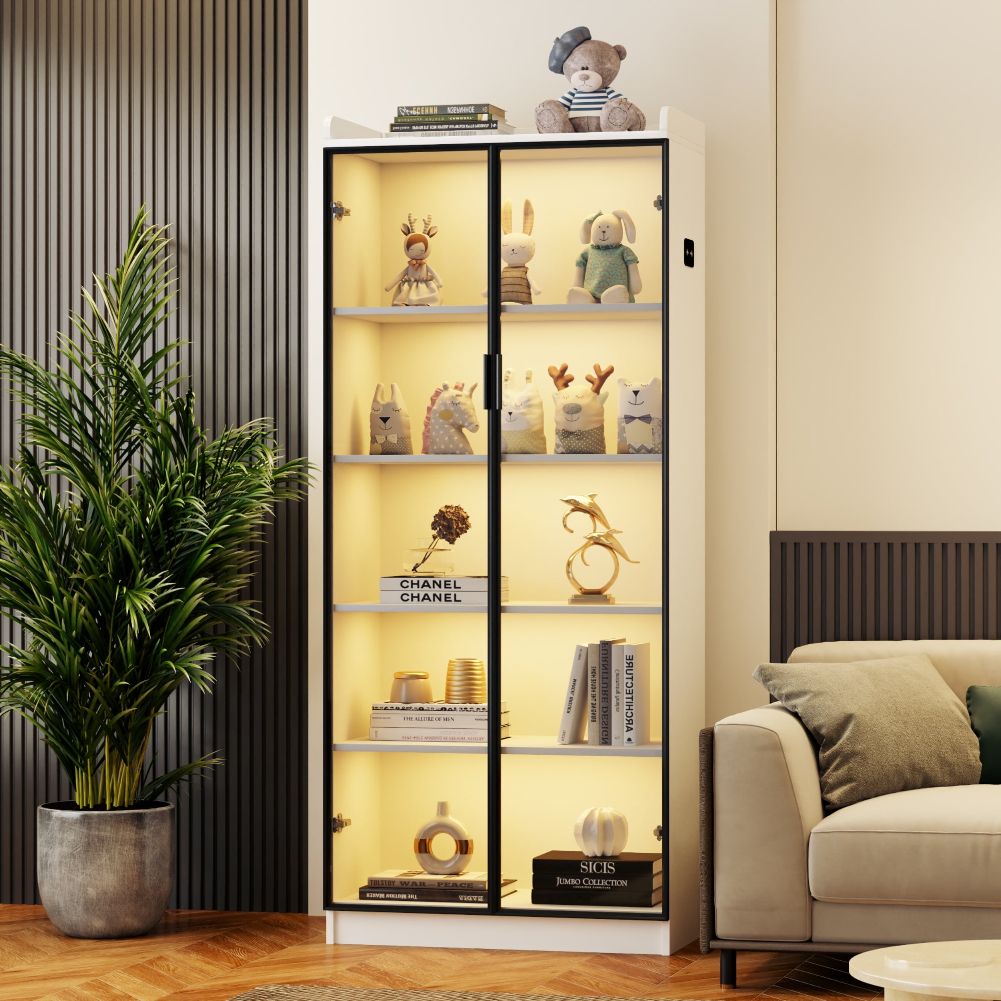 FREDEES Storage Cabinet - White Kitchen Pantry Organizer with Doors and ...