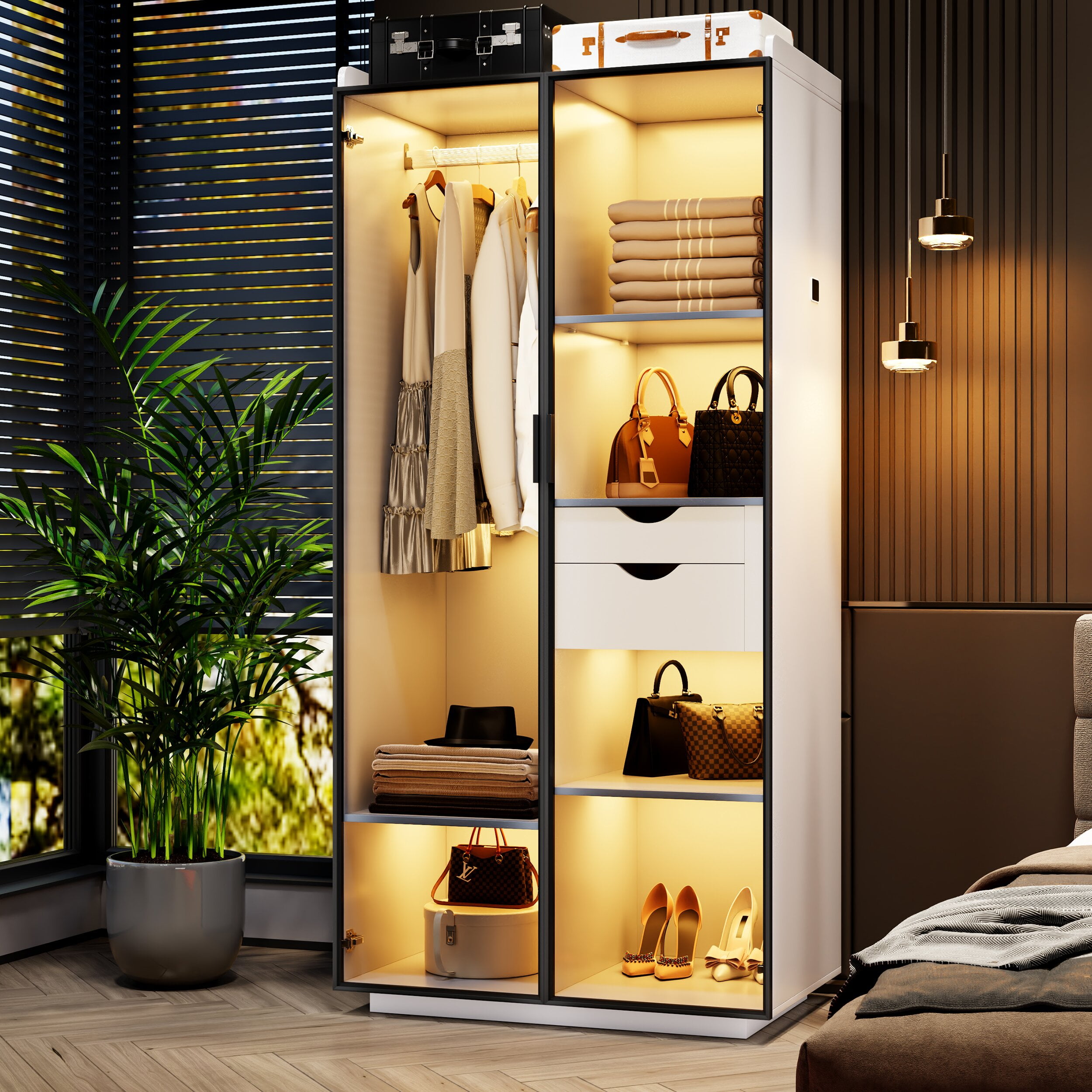 FREDEES Storage with Jewelry Cabinet - Wardrobe with Human Sensor ...