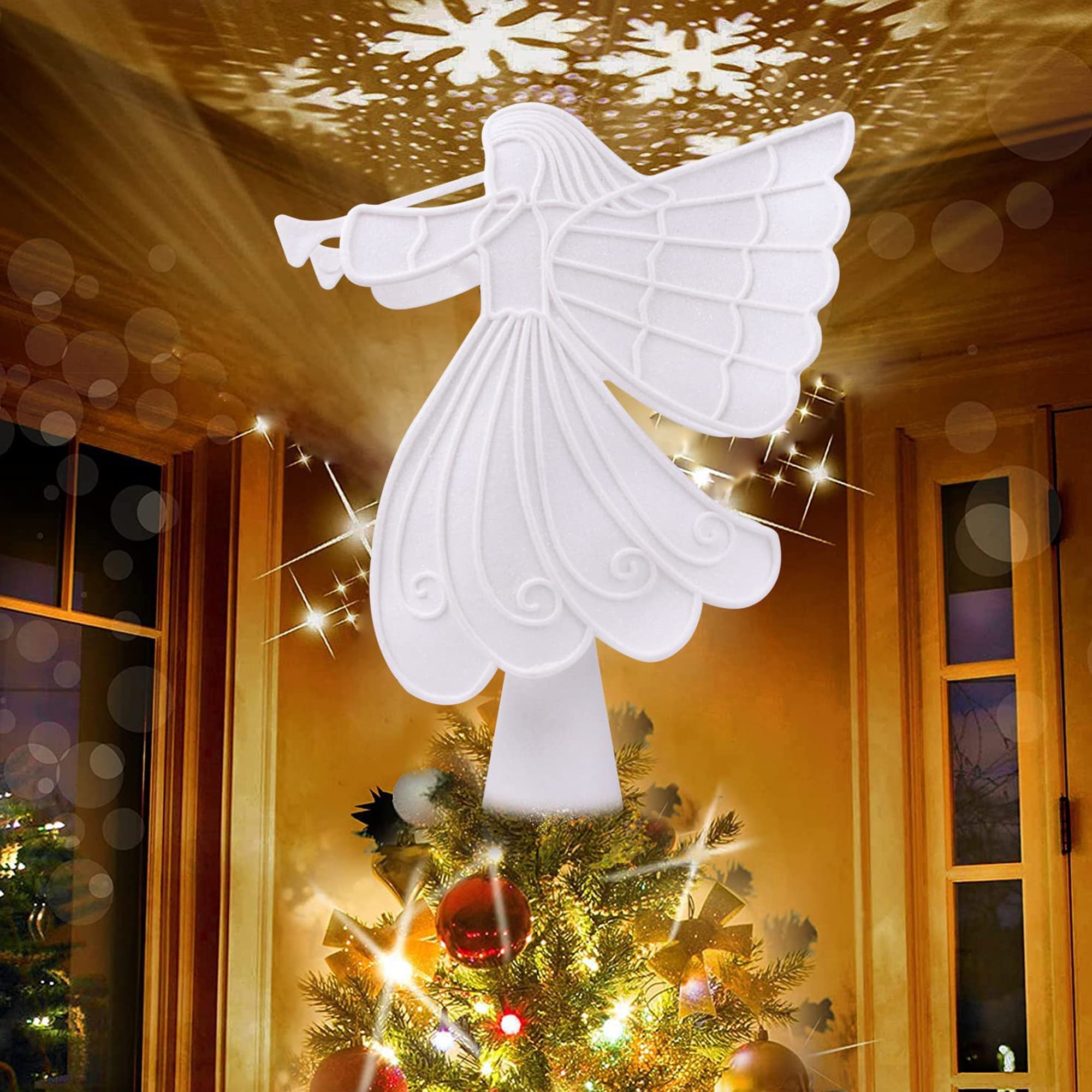 FREDI Christmas Tree Topper, White Angel Tree Topper Lighted with 3D ...