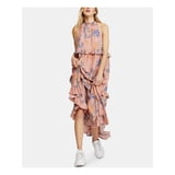 FREE PEOPLE Womens Pink Floral Sleeveless Halter Maxi Ruffled Dress SP ...