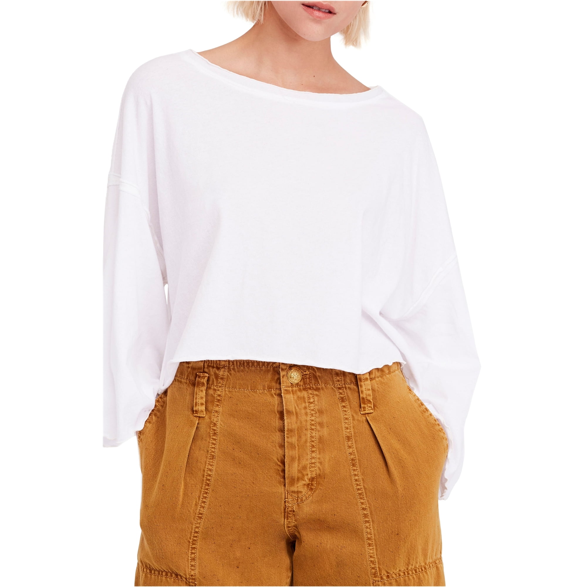 FREE PEOPLE Womens White Flare Sleeve Cropped Tee Long Sleeve Top M ...