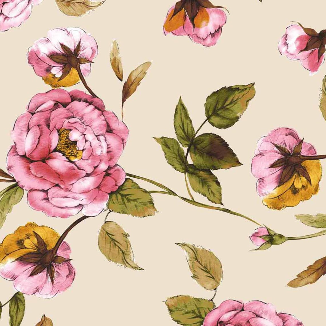 FREE SHIPPING!!! Almond Pink Large Floral Pattern Printed on ITY ...