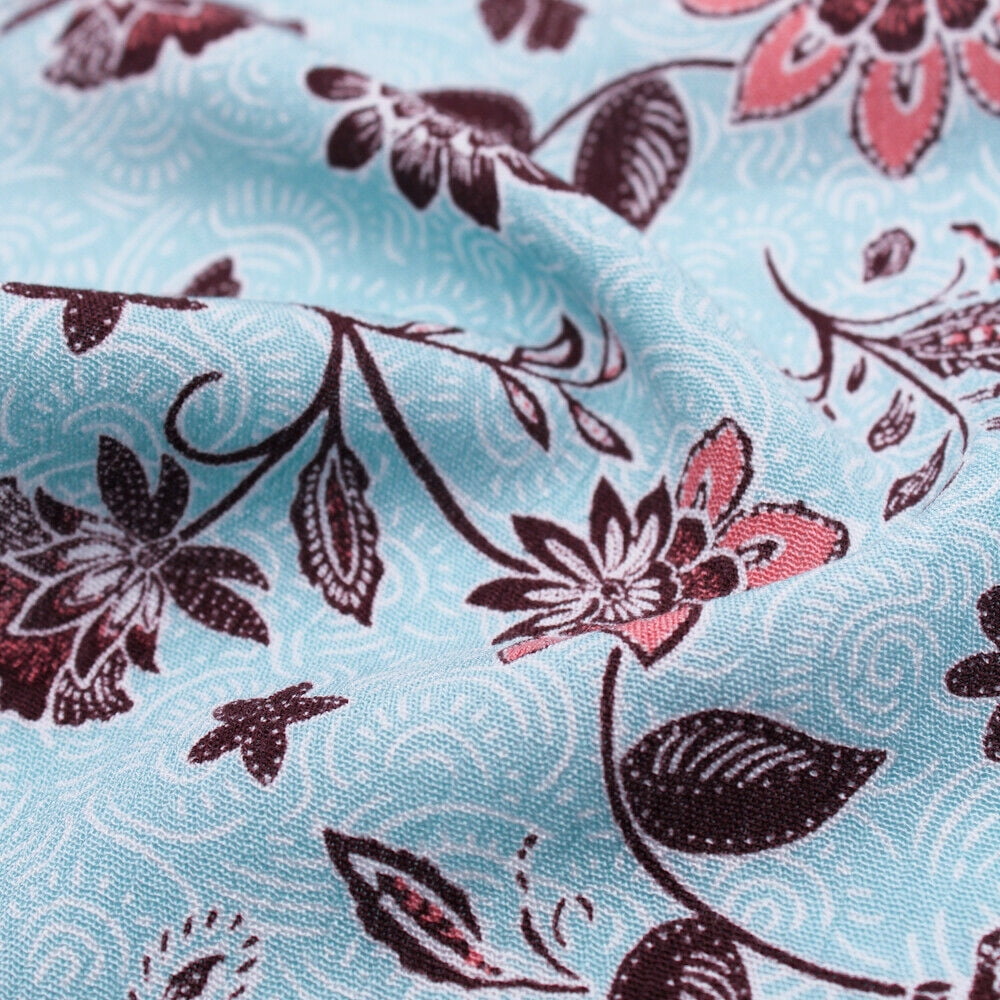 FREE SHIPPING!!! Blue Glow Coral Floral Pattern Printed Rayon Crepon ...