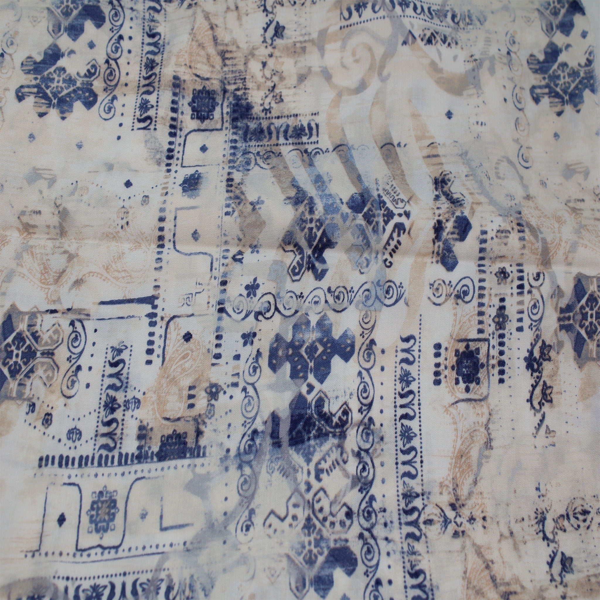 Ivory Blue 55" Wide Printed 100% Rayon Challis Fabric by The Yard-(155 ...