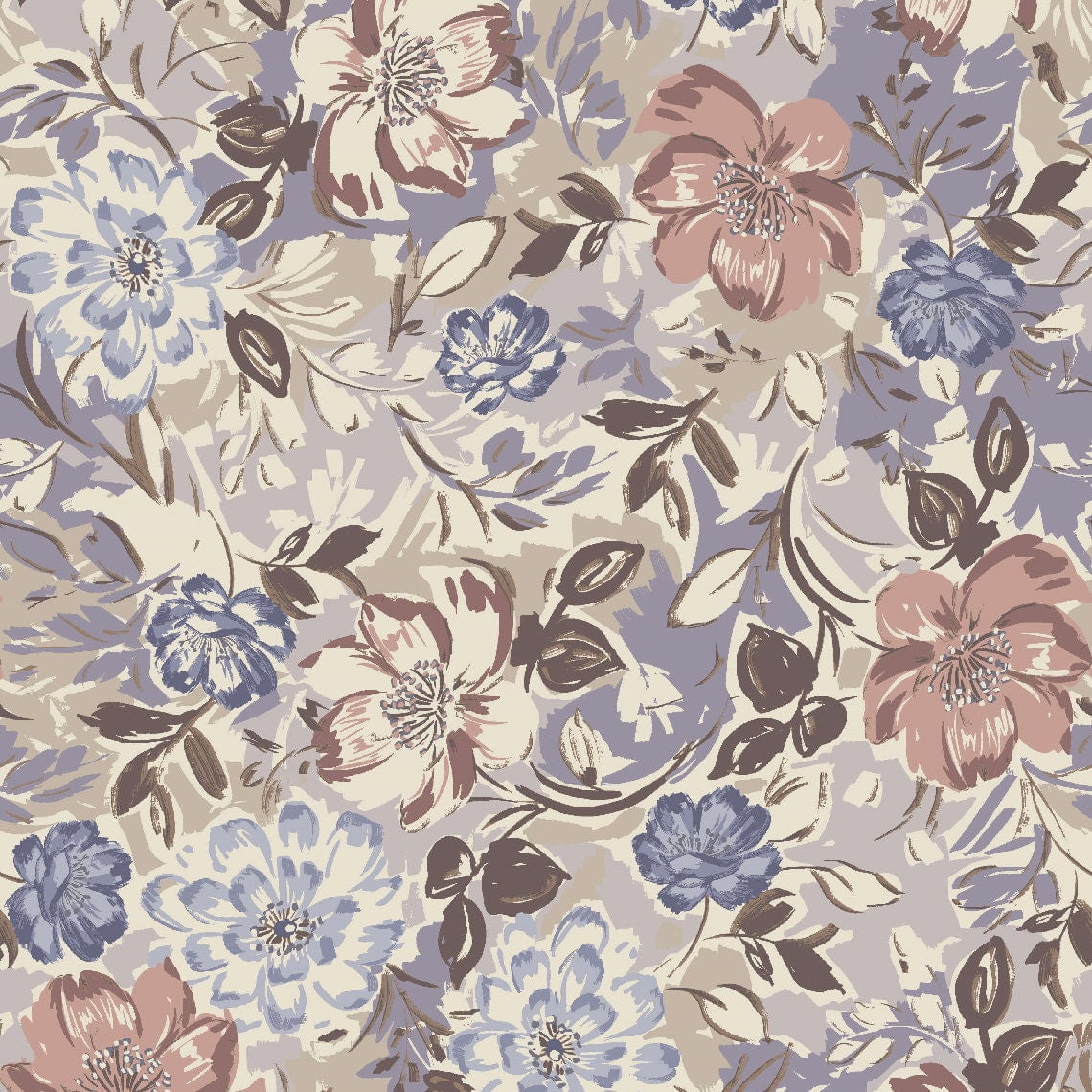 FREE SHIPPING!!! Lavender Lilac Rose Gold Large Flowers Pattern Printed ...