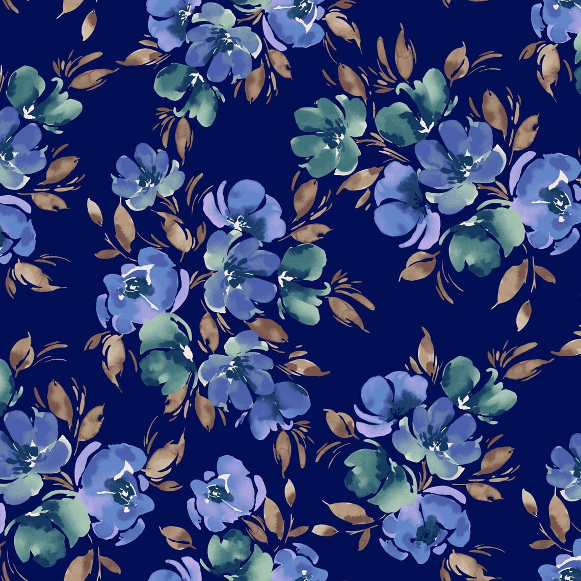 FREE SHIPPING!!! Navy Blue Turquoise Large Flowers Printed on Scuba ...