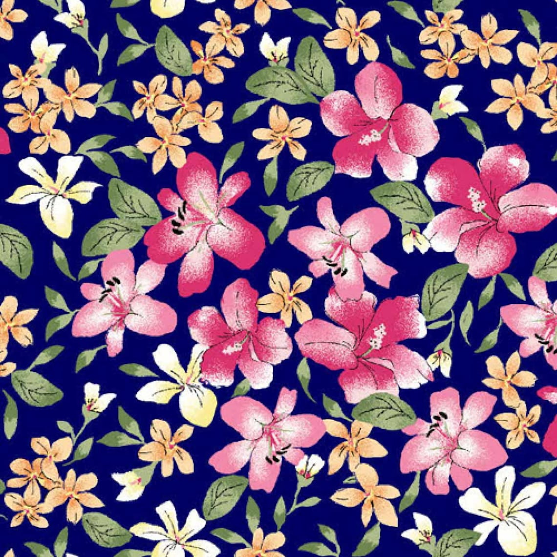 FREE SHIPPING!!! Navy Hot Pink Floral Small Flower Design Printed on ...