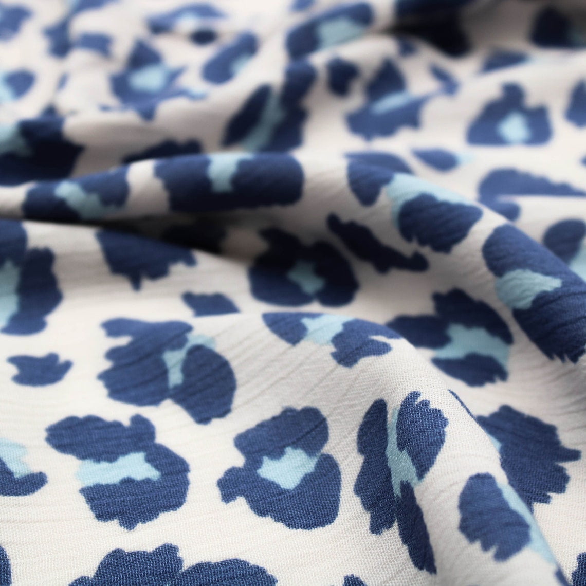 FREE SHIPPING!!! Shell Blue Leopard Skin Design Printed 100% Rayon ...
