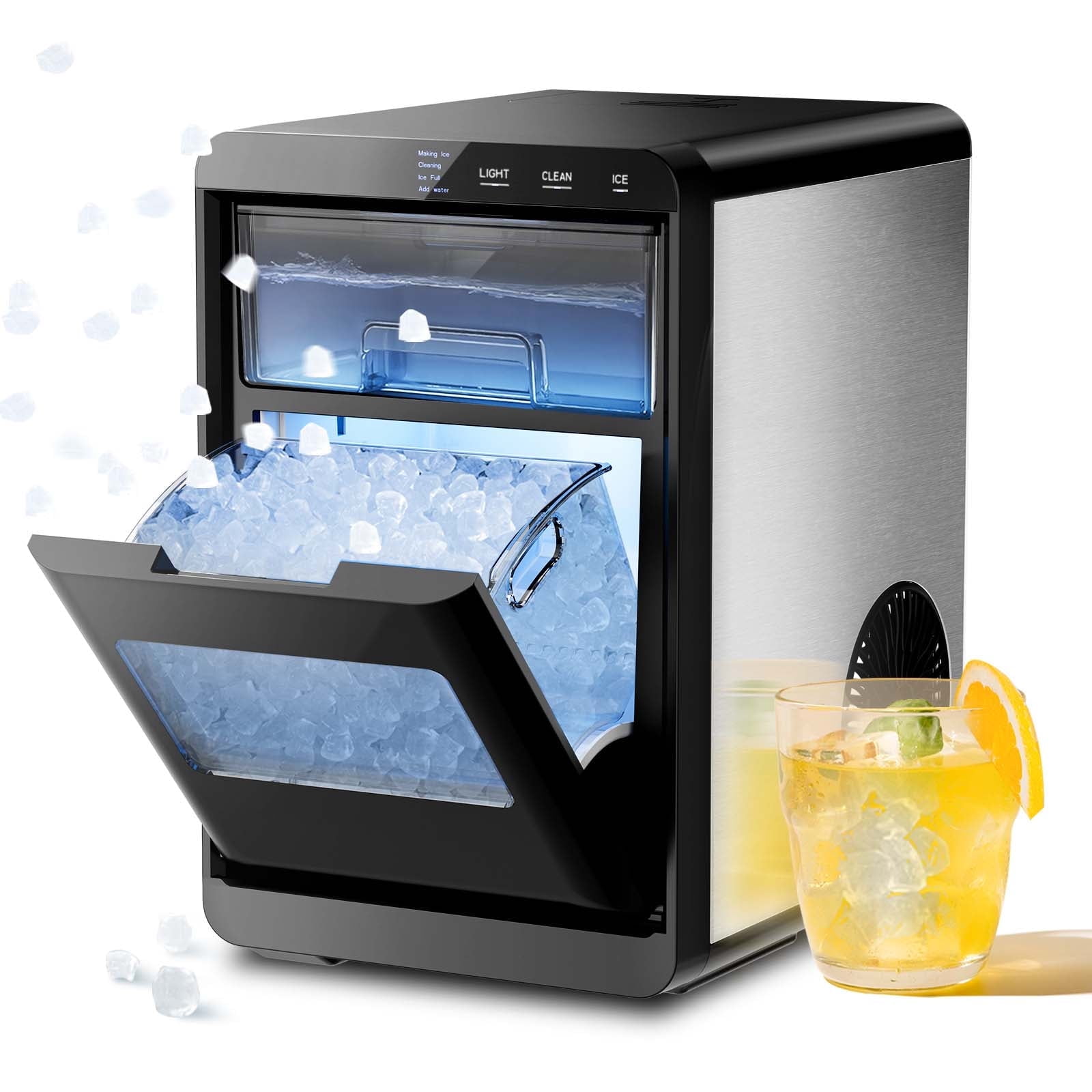 FREE VILLAGE Clear Nugget Ice Maker, 10-15min quick make, 45Lbs/Day ...