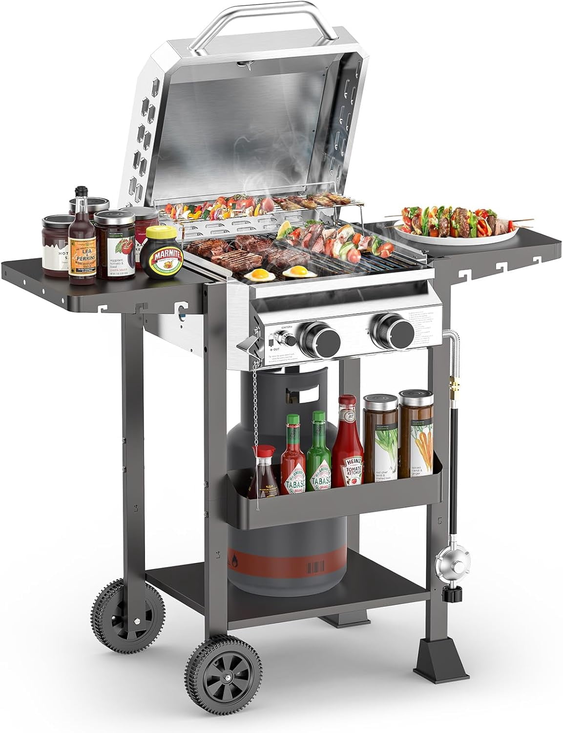 FREE VILLAGE Propane Gas Grill with 2-Burner,16000 BTU Stainless Steel ...