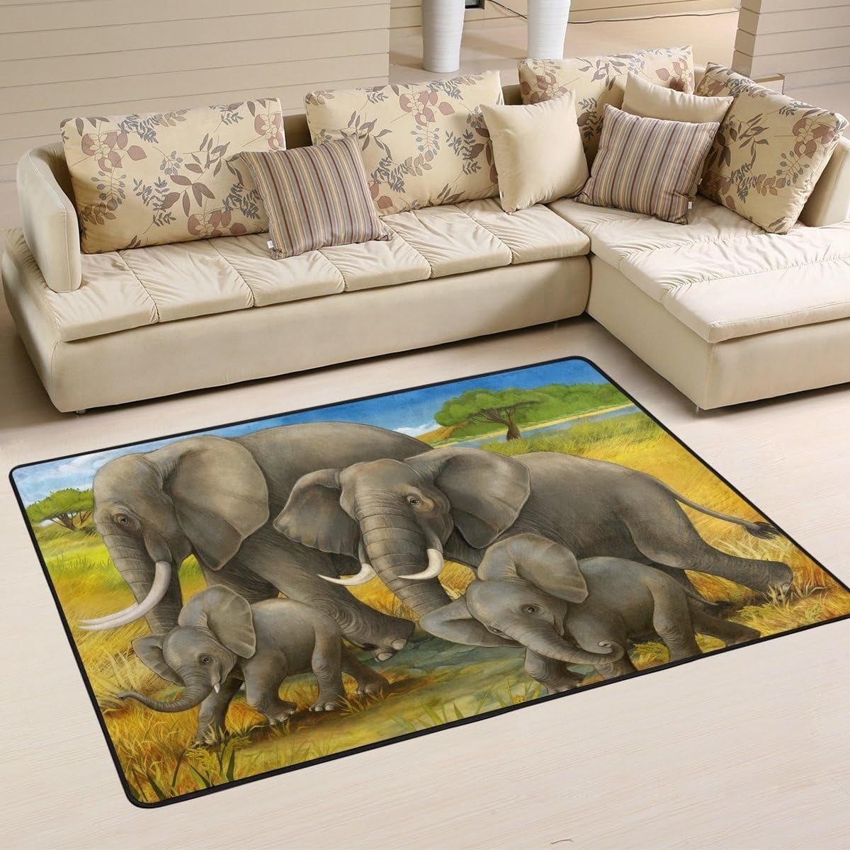 FREEAM African Animal Elephants Area Rug 2'x3', Safari Elephants ...